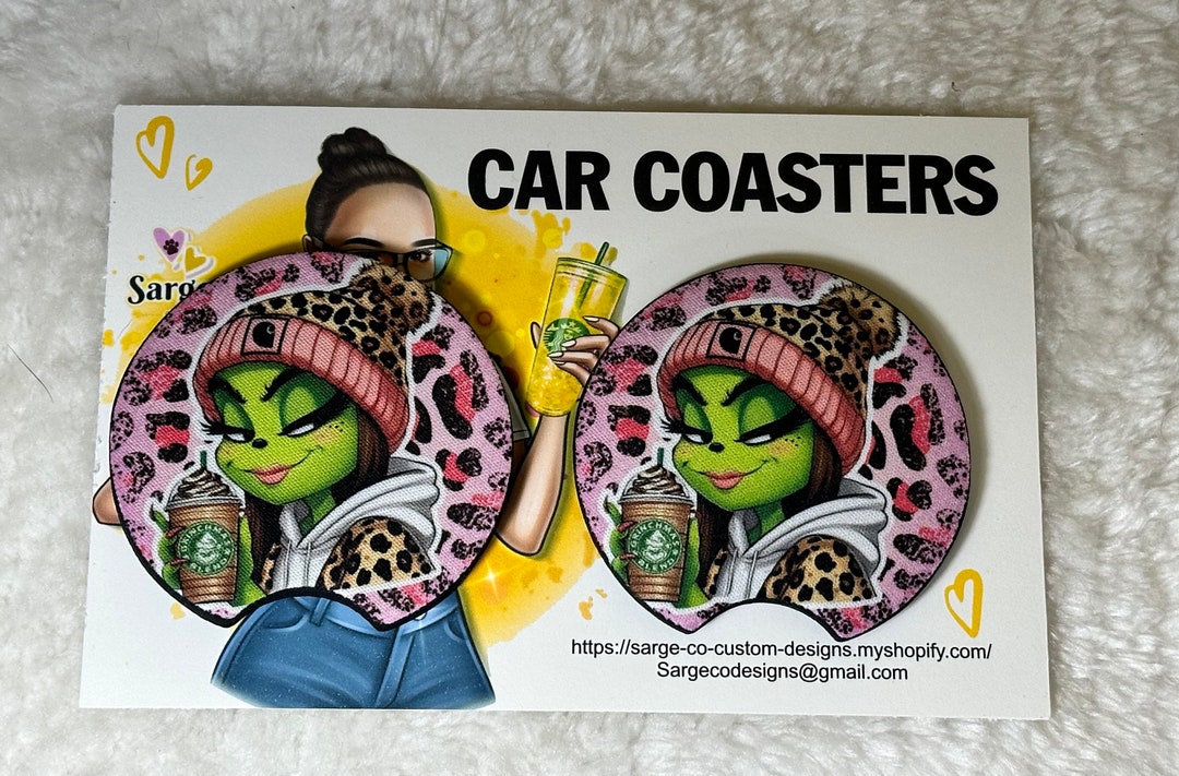 Boogie Grinch Car Coaster, Pink Car Coaster, Pink Grinch Car Coaster ...
