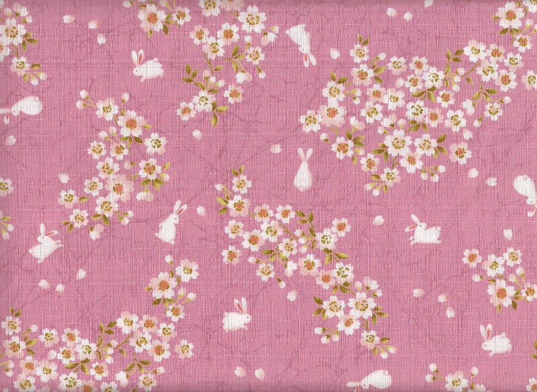Rabbit & Cherry Blossom Pink Japan Fabric Traditional Cotton Dobby 50 ...