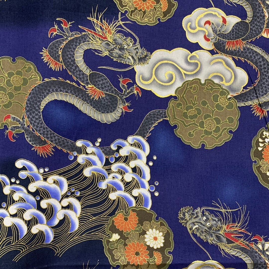 Dragon Big Blue Japan Fabric Traditional Cotton 50 Cm X 110 Cm C2074a ...