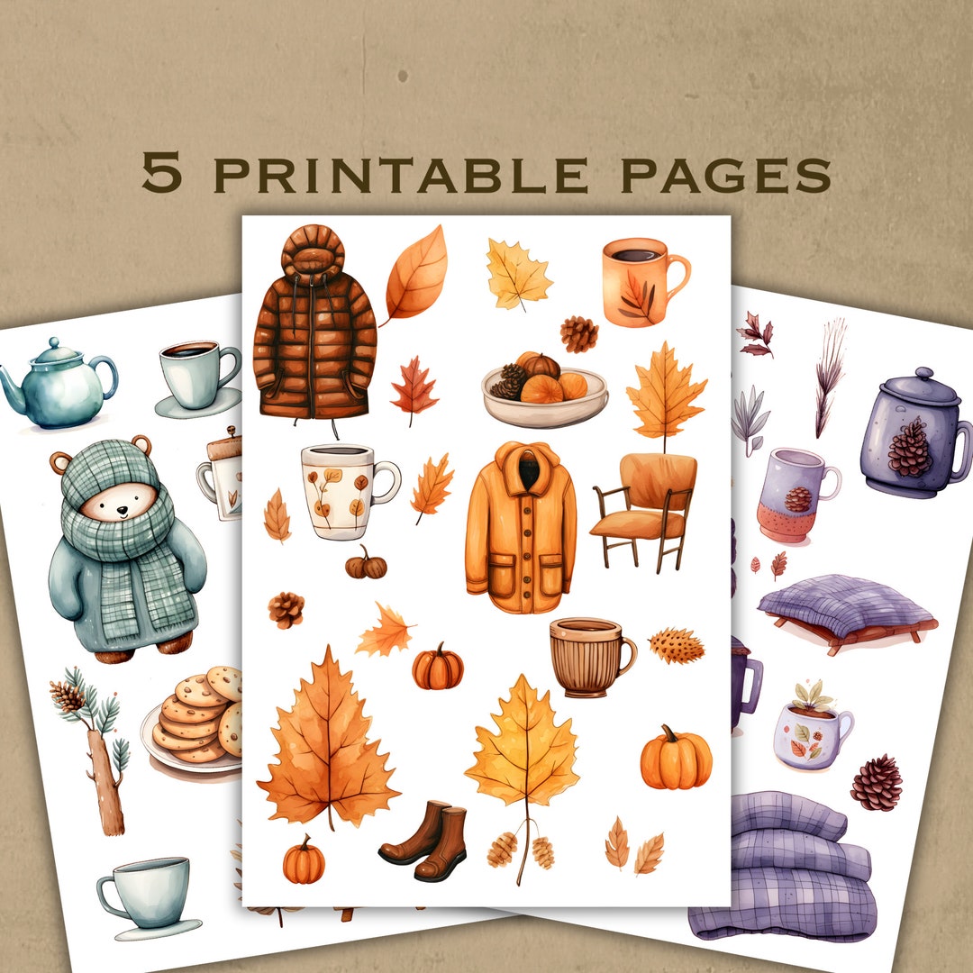 5 Printable Pages / Winter Art / Autumn Ephemera /cozy Art ...