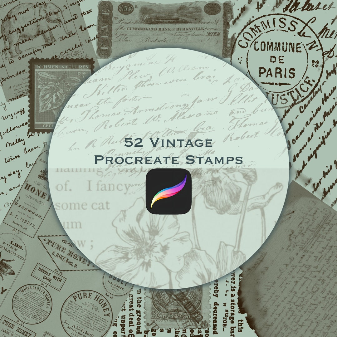52 Vintage Procreate Stamps - Handwriting, Letters, Digital Download ...