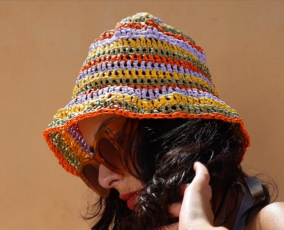 Mya Multi Color Crochet Raffia Hat - Etsy