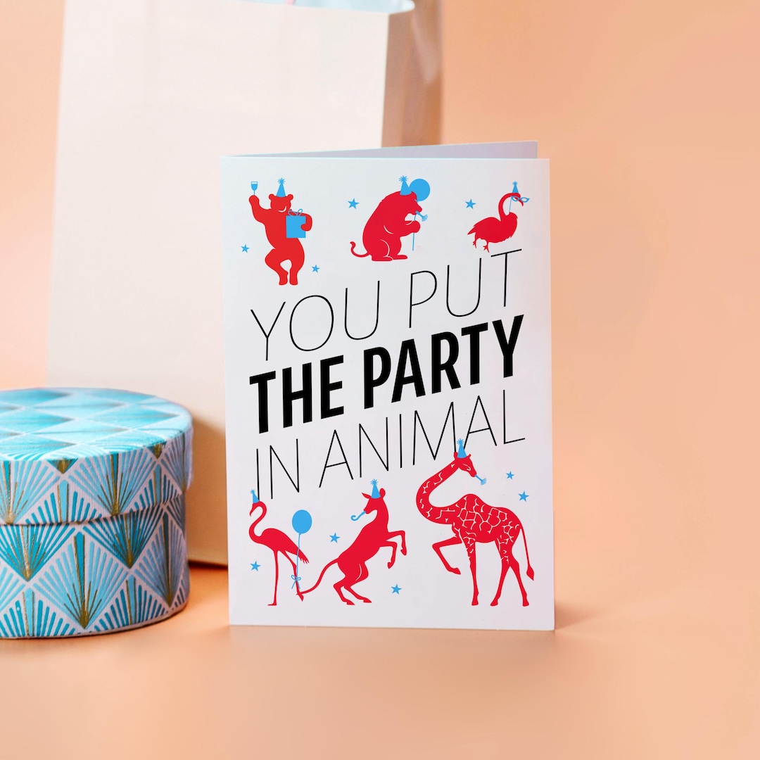 Funny Animal Party Birthday Card: Wild Humor Gift (digital Download) - Etsy