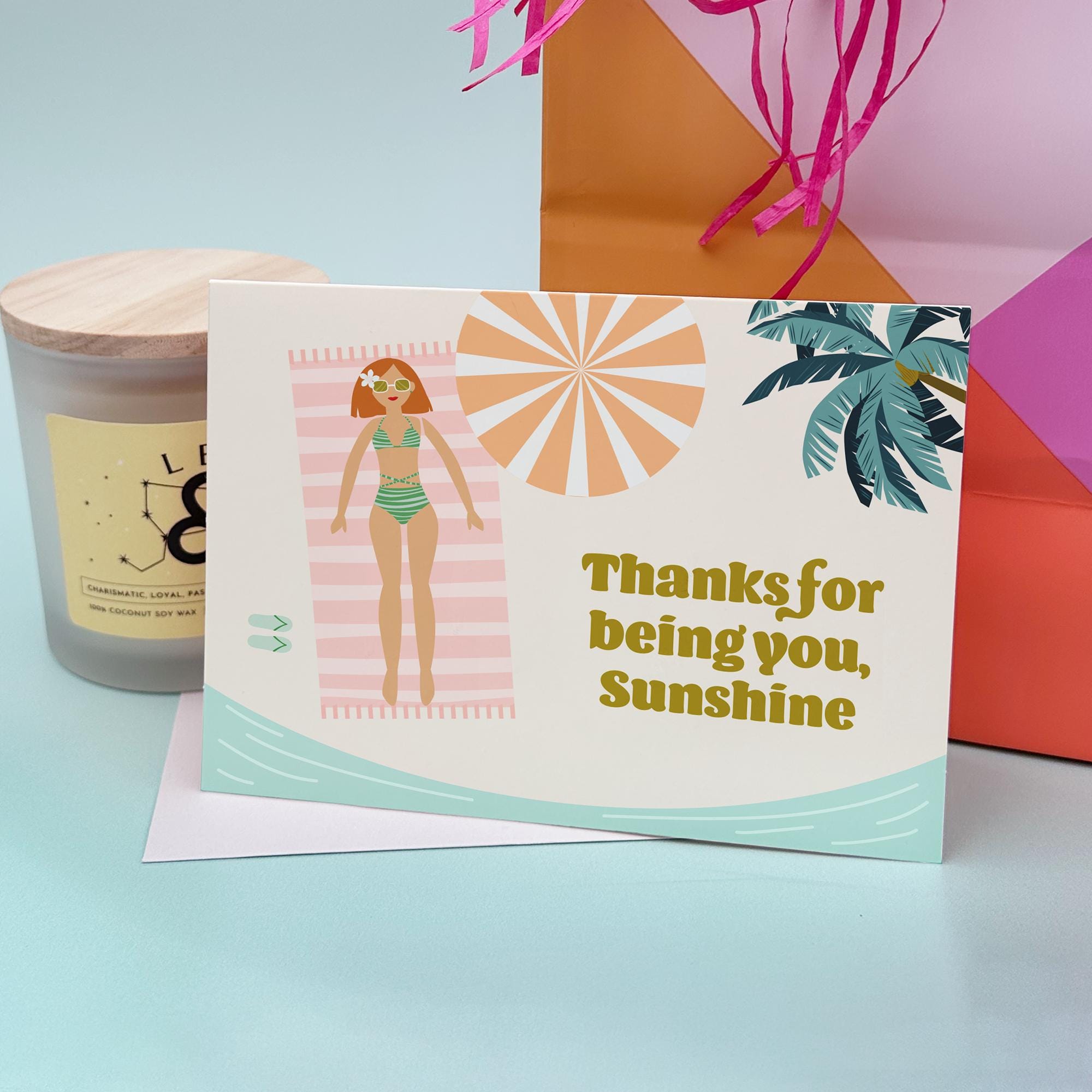 Retro Summer Thank You Card Printable Sunshine Greeting Card Beach ...