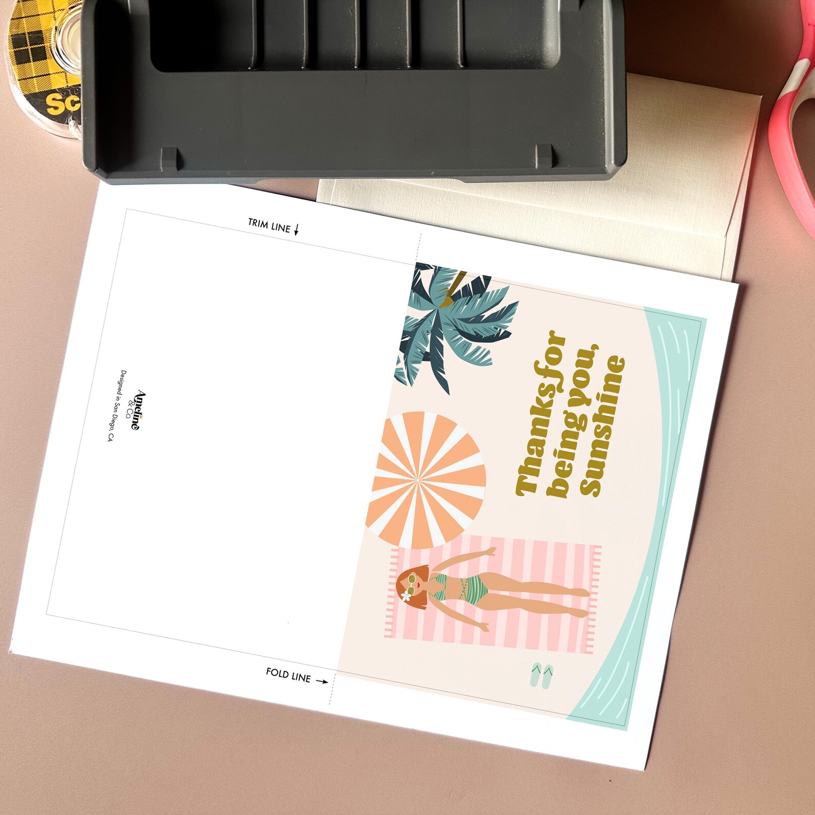 Summer Vibes Thank You Card: Beach Umbrella Printable (digital Download ...