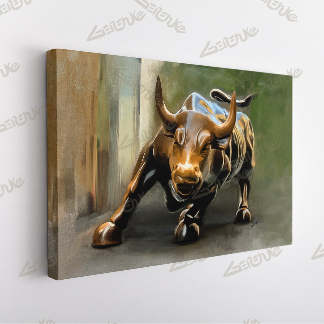 Charging Bull Canvas wall Street Art bull Painting lower Manhattan Gift ...