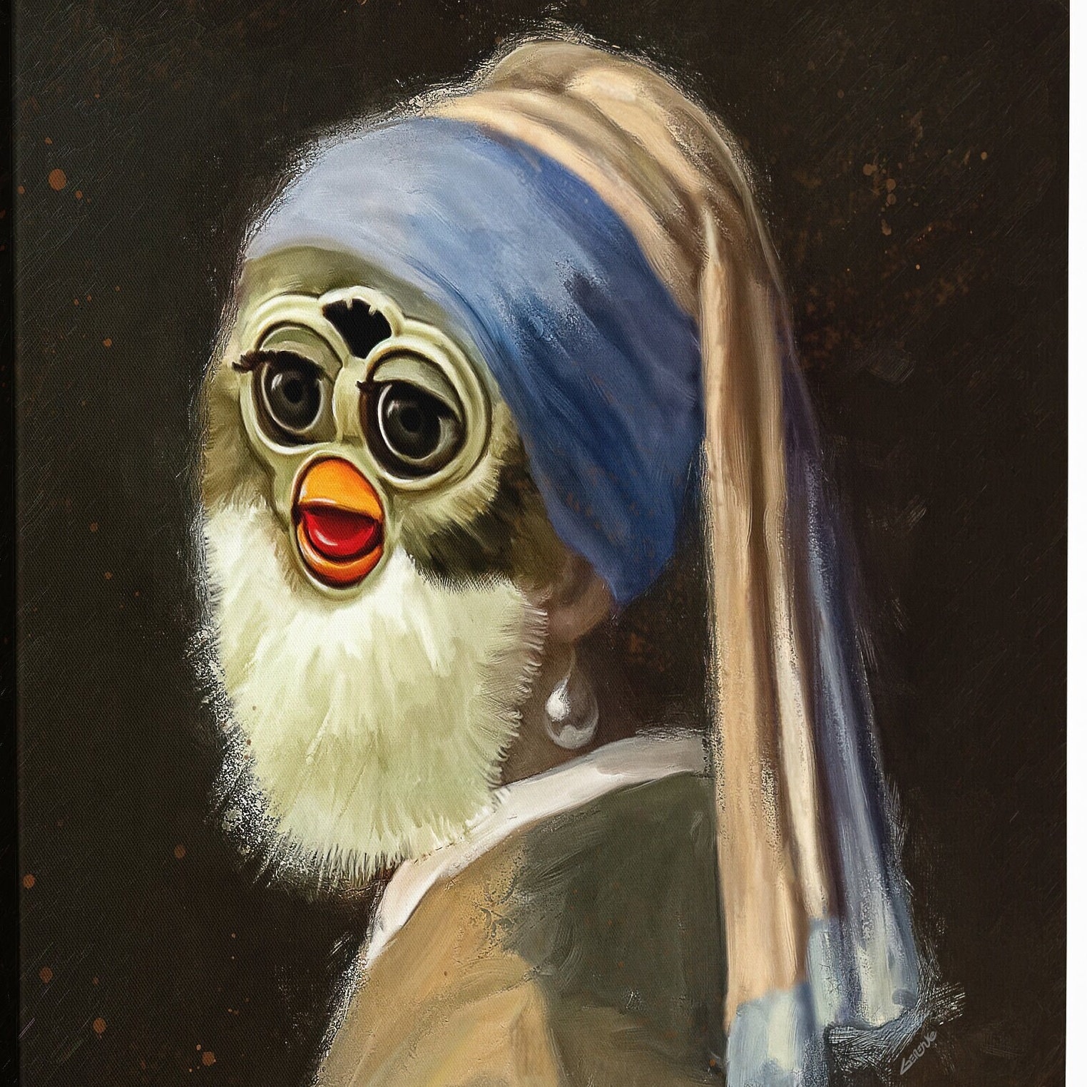Furby as the Girl With Pearl Earring Print on Canvas | Furby Wall Art ...