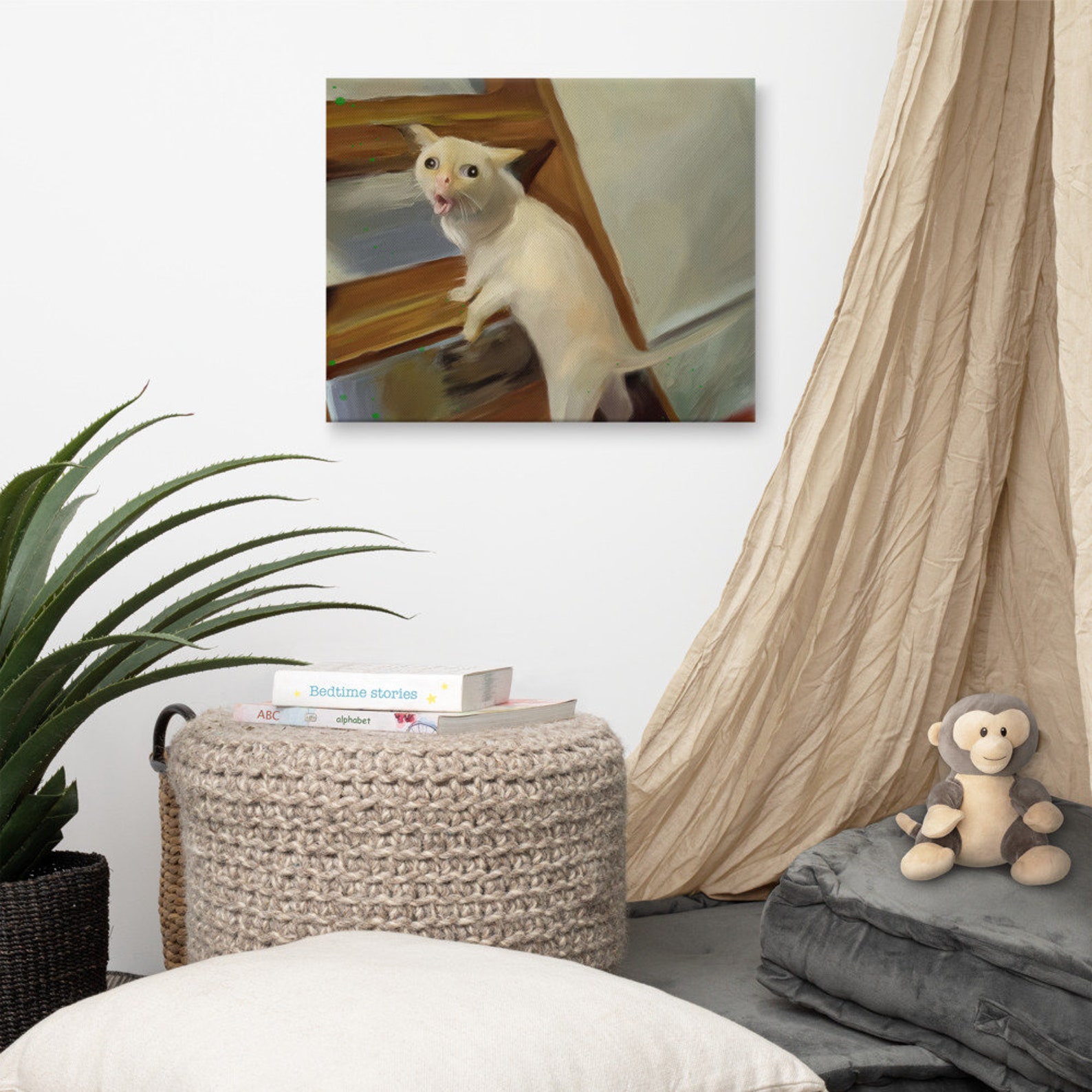 Coughing Cat Meme Painting on Canvas |coughing Cat Meme Wall Art ...