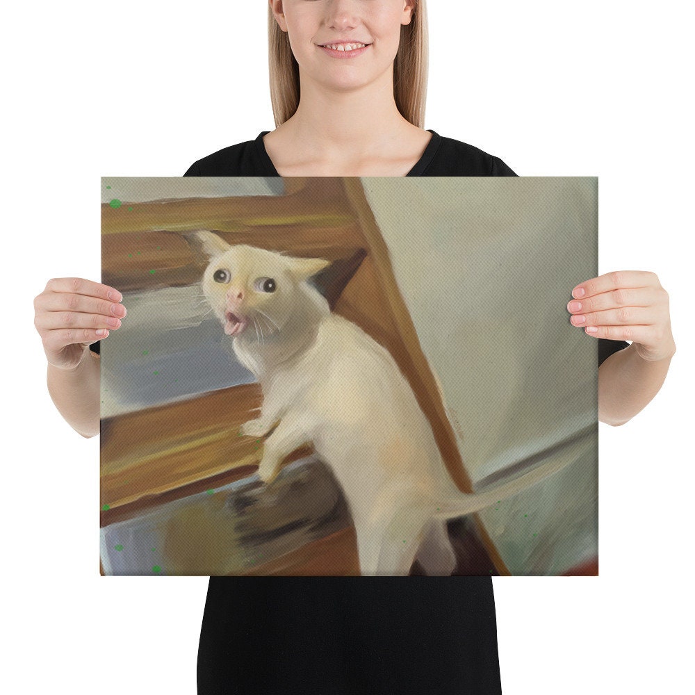 Coughing Cat Meme Painting on Canvas |coughing Cat Meme Wall Art ...