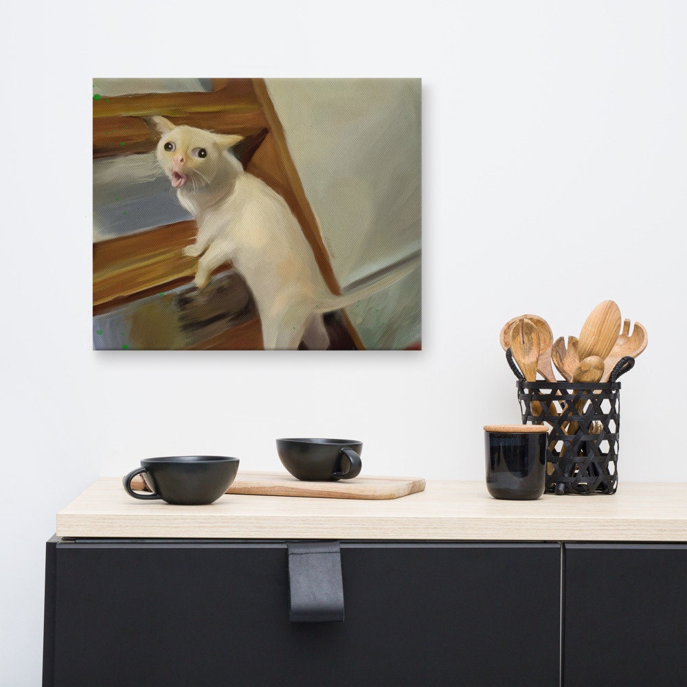 Coughing Cat Meme Painting on Canvas |coughing Cat Meme Wall Art ...