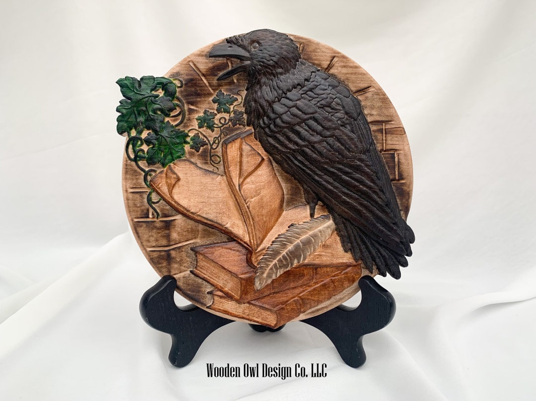 Wood Carved Raven, Raven Decor, 3D Wood Carving, Raven Wood Carving, - Etsy