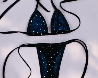 Sheer See-through Stretch Mesh, 2 Piece Bikini Lingerie Set, Triangle ...