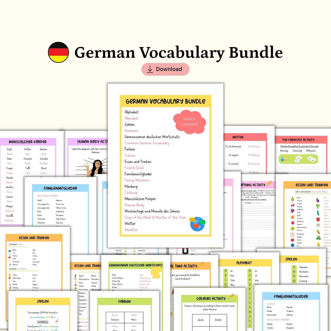 German Vocabulary Worksheets, Language Learning for Beginners, Digital ...
