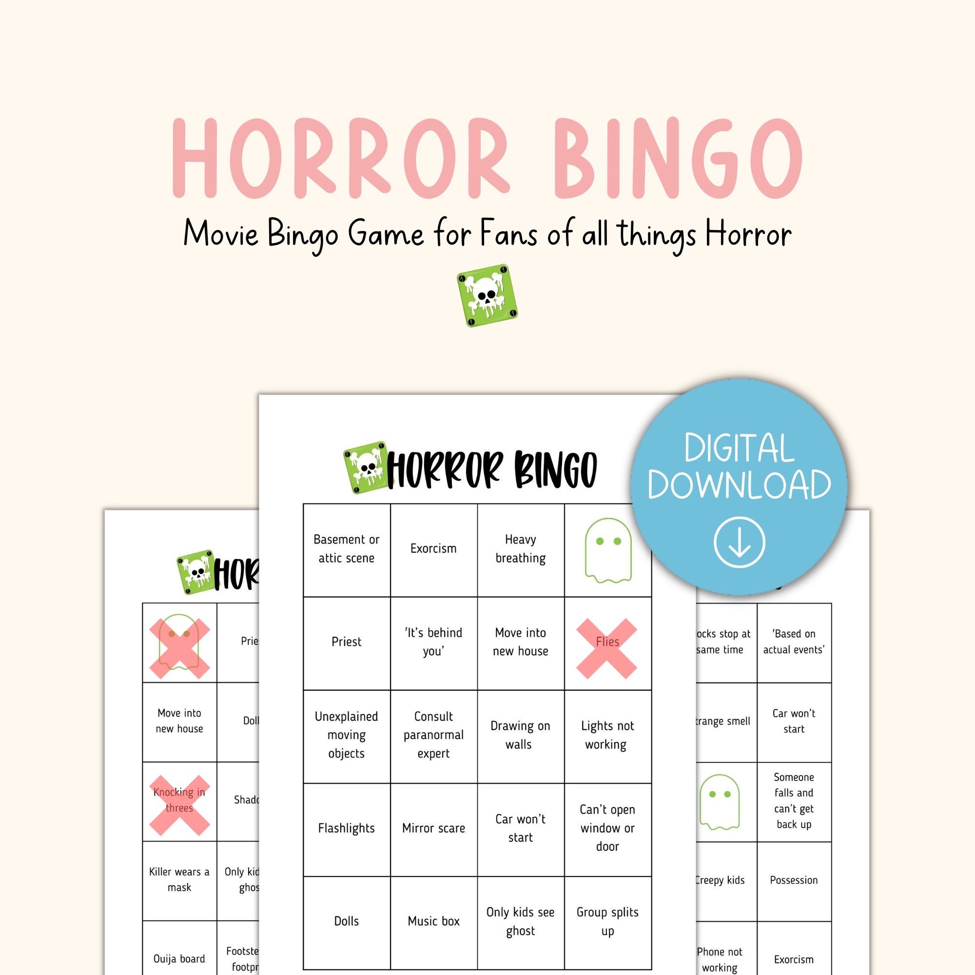 Movie Bingo Game Horror Movie Game Halloween Group Game Bingo Printable ...