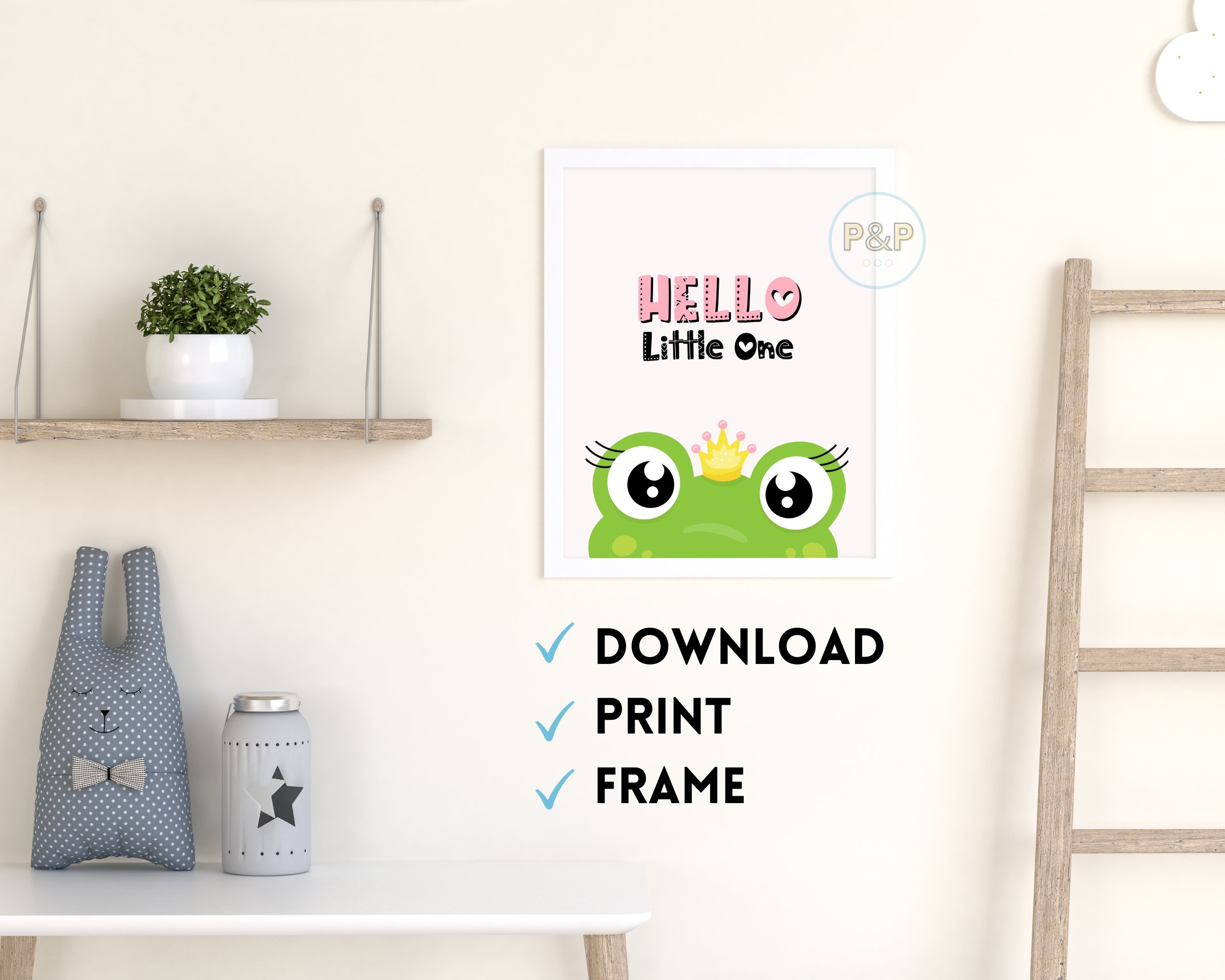 Frog Nursery Wall Art Print Baby Girl Nursery Decor Hello Little One ...