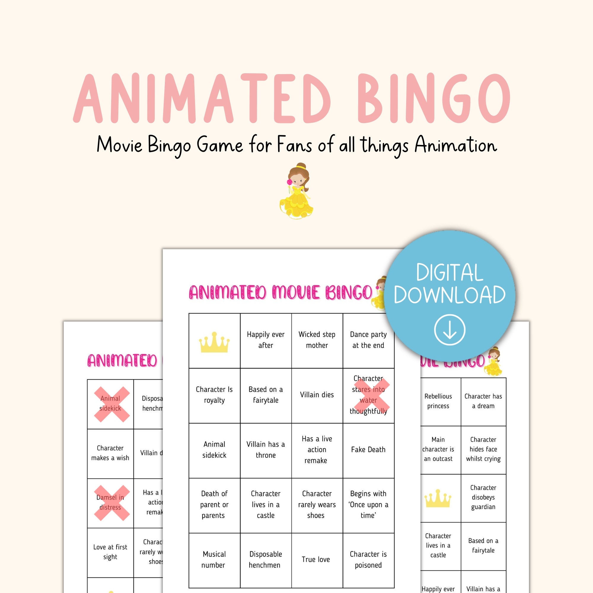 Movie Bingo Game | Animated Movie | Bingo Printable | Family Game Night ...