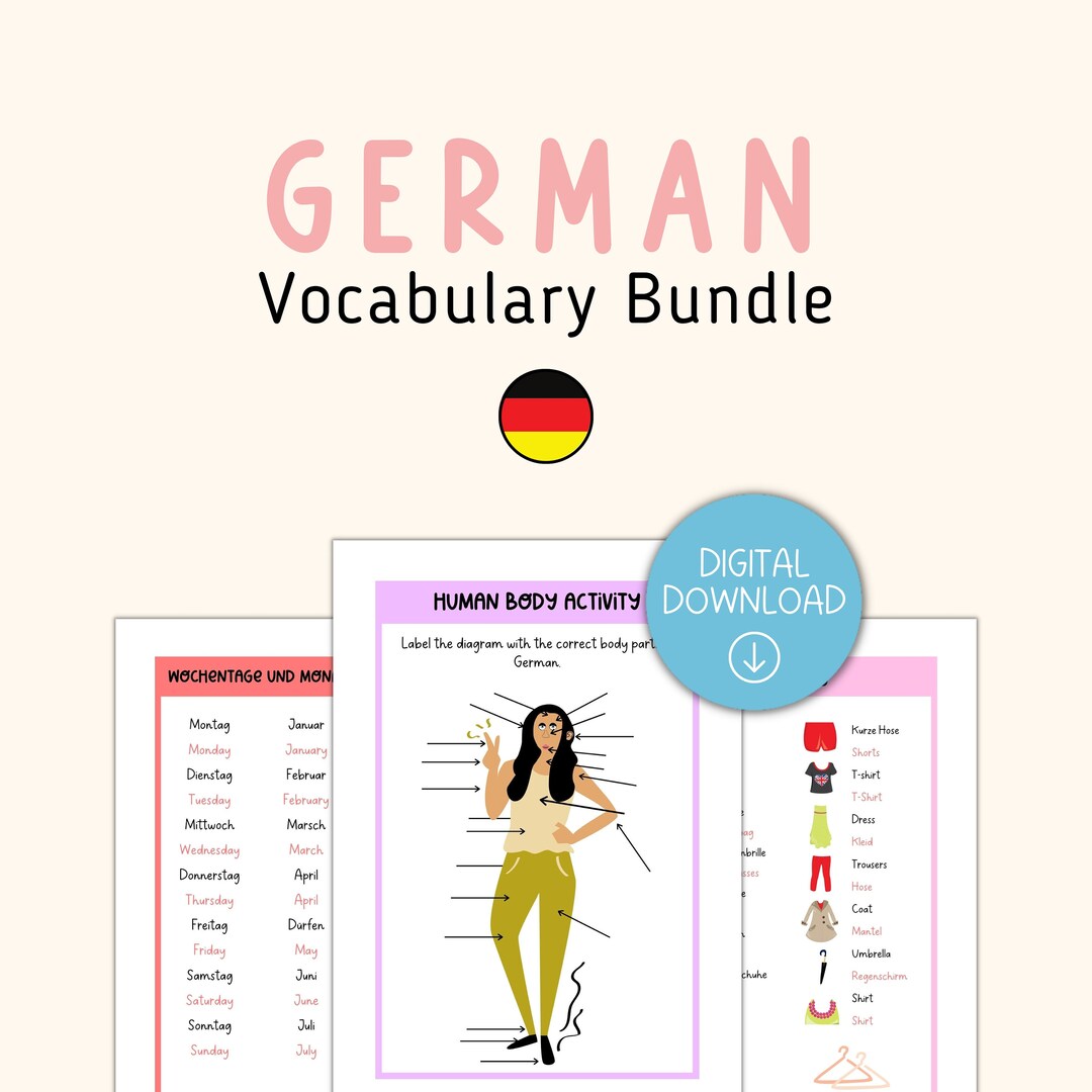 German Vocabulary Bundle Language Learning Printable for Revision Study ...