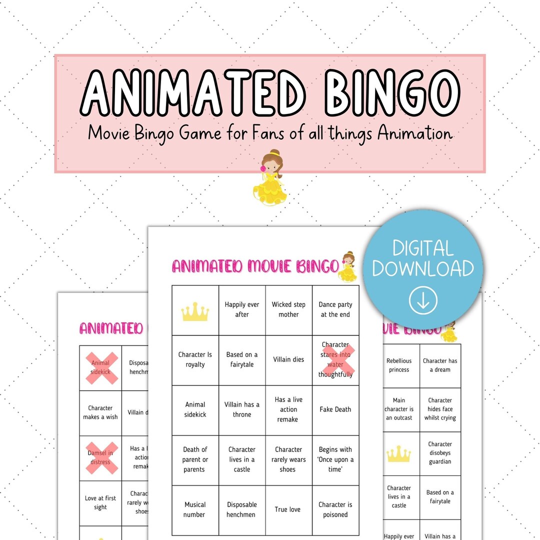 Movie Bingo Game Animated Movie Bingo Printable Family - Etsy