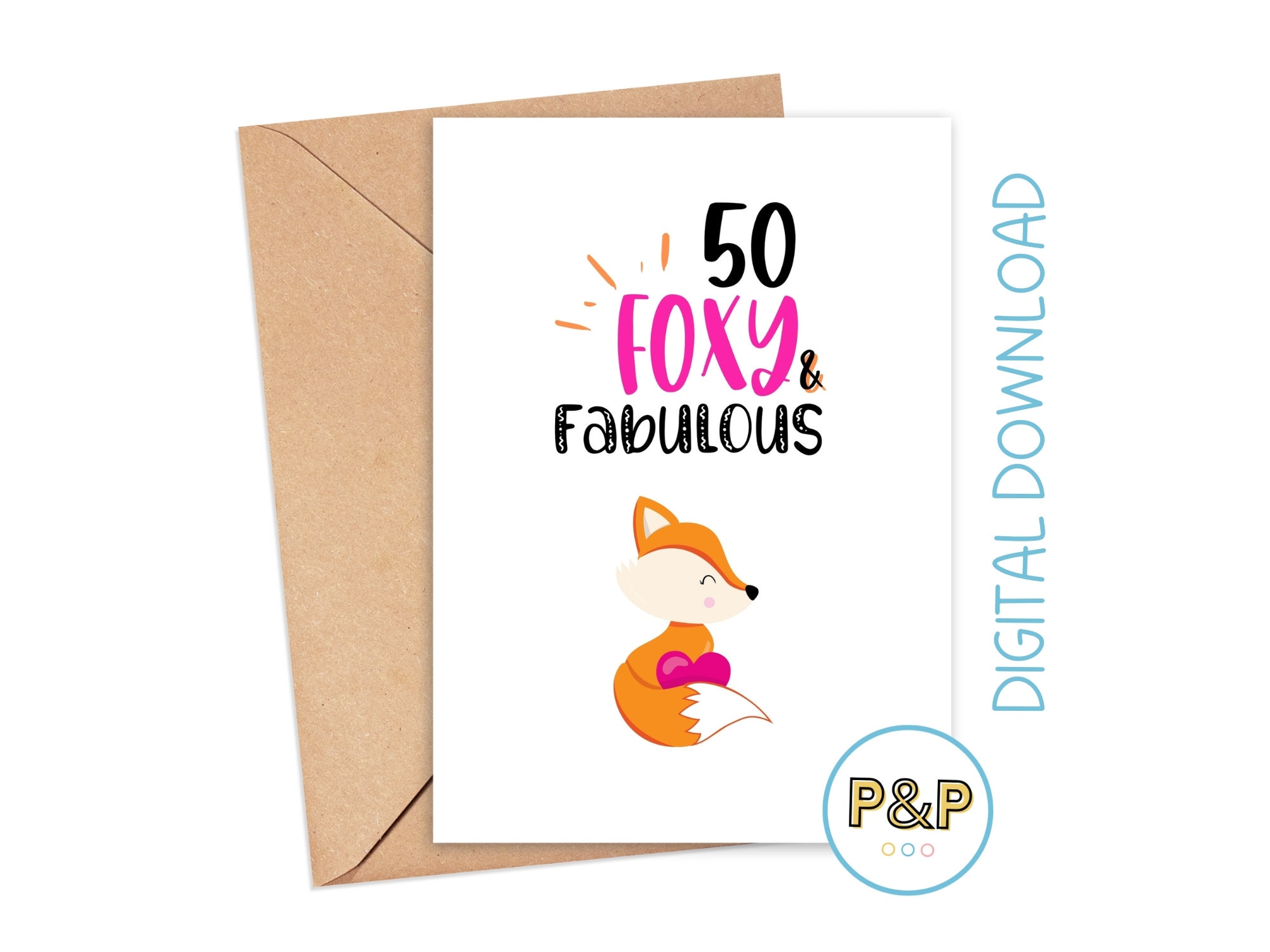 50th Birthday Card Happy 50th Birthday Card for Her 50 Foxy & Fabulous ...
