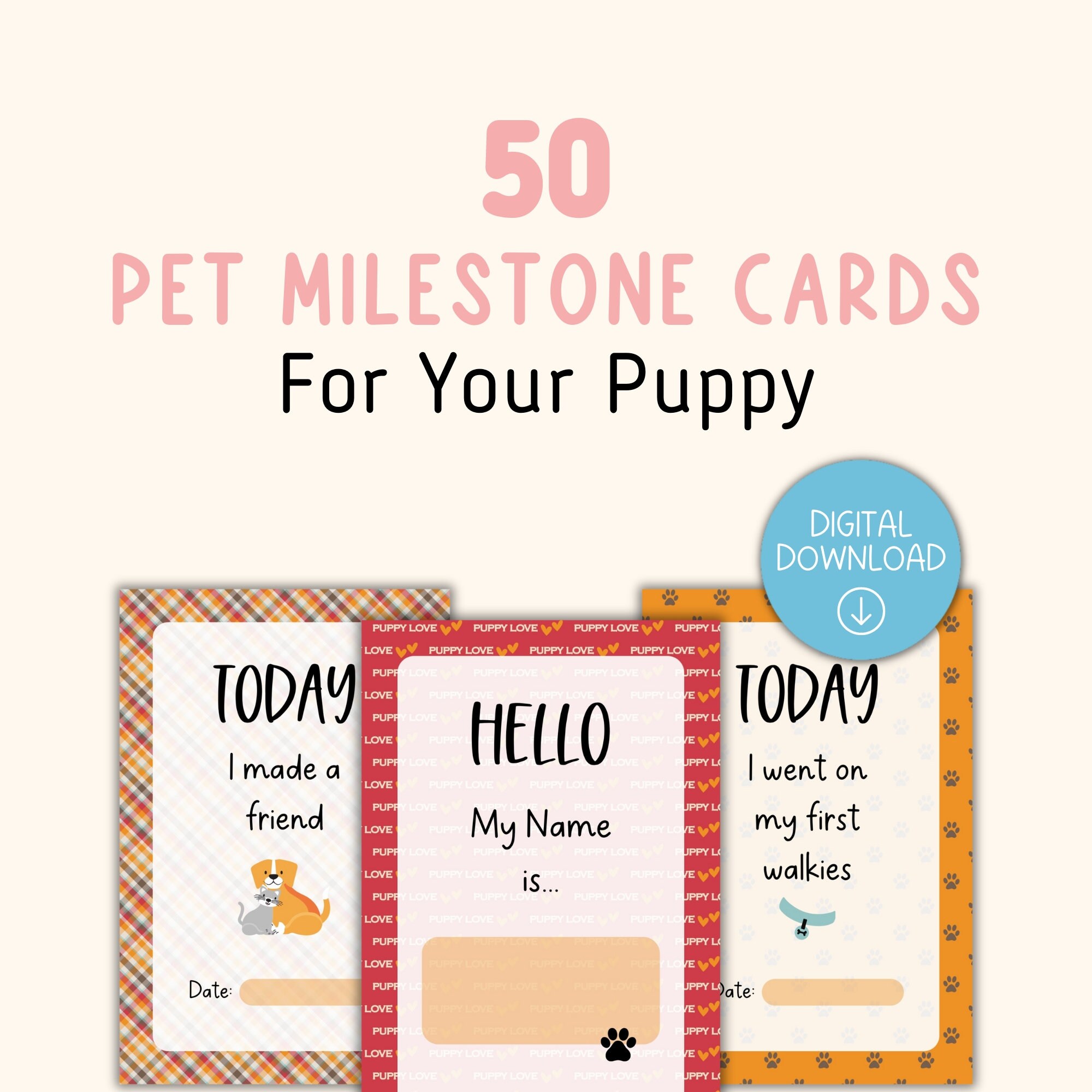 Puppy Milestone Cards 50 Pet Milestone Cards Puppy Owner/lover Gift ...
