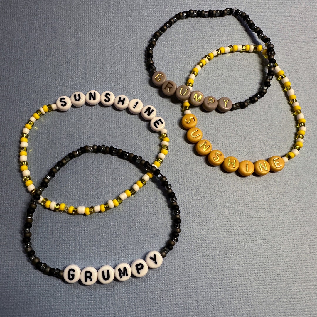 Sunshine or Grumpy Set Bookish Elastic Word Bracelet Seed Beads Nerdy Gift Booktok Trope - Etsy