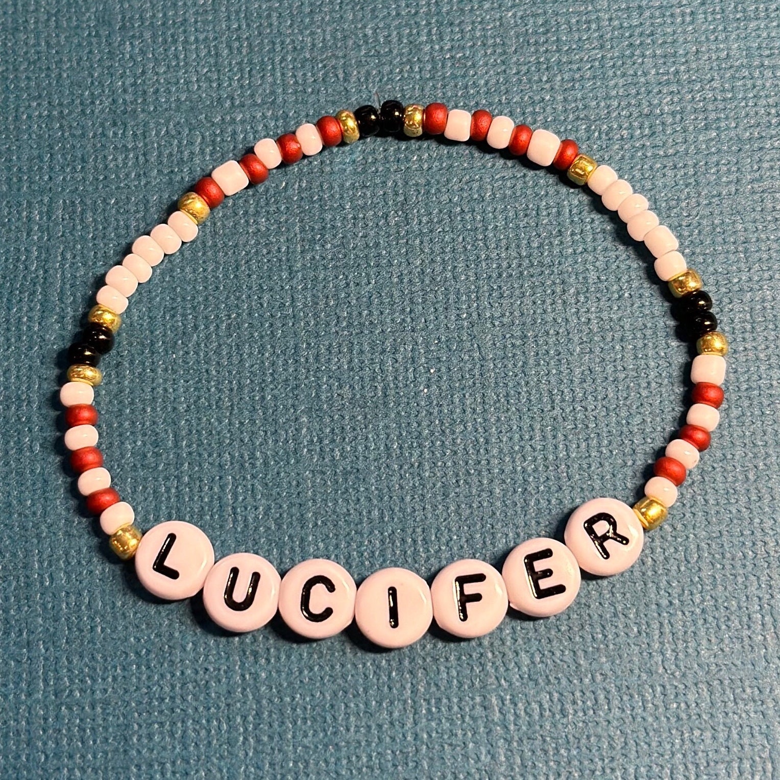 Lucifer Morningstar Hazbin Hotel Elastic Word Bracelet Seed Beads Nerdy ...