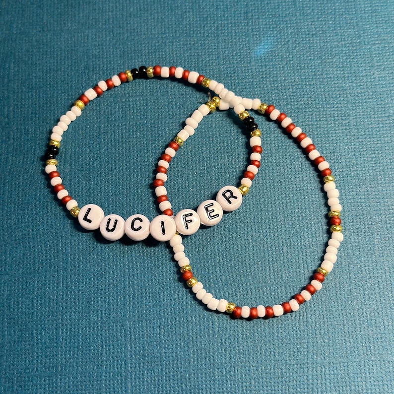 Lucifer Morningstar Hazbin Hotel Elastic Word Bracelet Seed Beads Nerdy ...