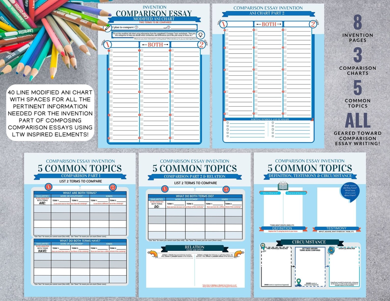 Ch 1: LTW Comparison Essay Worksheets for CC Challenge 1 Lost Tools ...