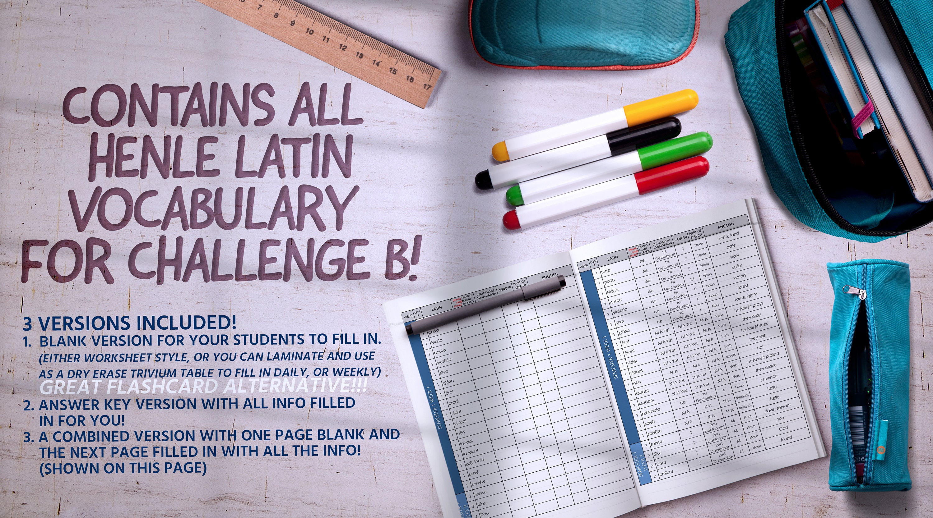 Ch B Henle Latin: Challenge B Henle Vocab Dryerase Worksheets Flashcard ...