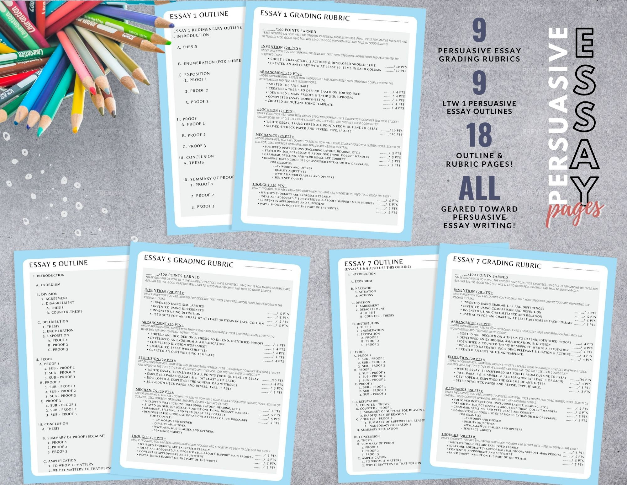 LTW Persuasive Essay Rubrics Outlines ONLY Losttoolsofwriting Level1 CC Challenge A, B, 1 ...