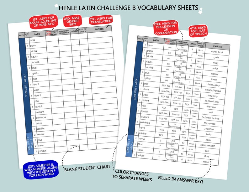 Ch B Henle Latin: Challenge B Henle Vocab Dryerase Worksheets - Etsy