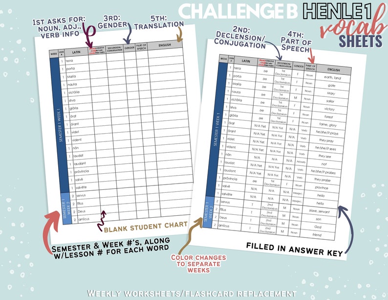 Ch B Henle Latin: Challenge B Henle Vocab Dryerase Worksheets - Etsy