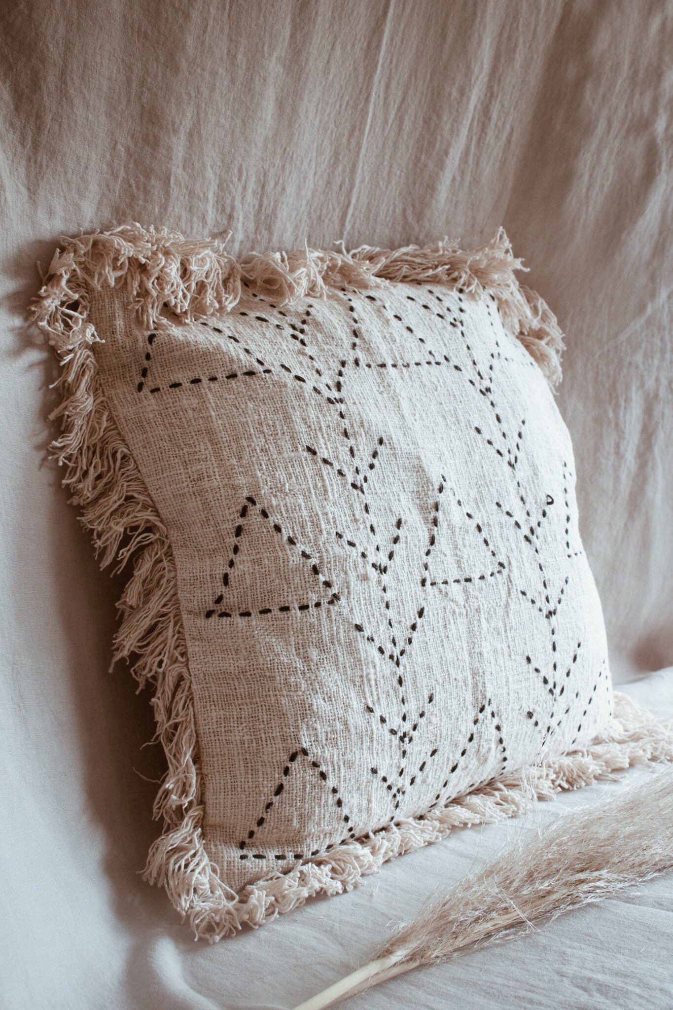 Natural Cotton Fringed Boho Hand-stitched Cushion Cover / Boho / Scandi ...
