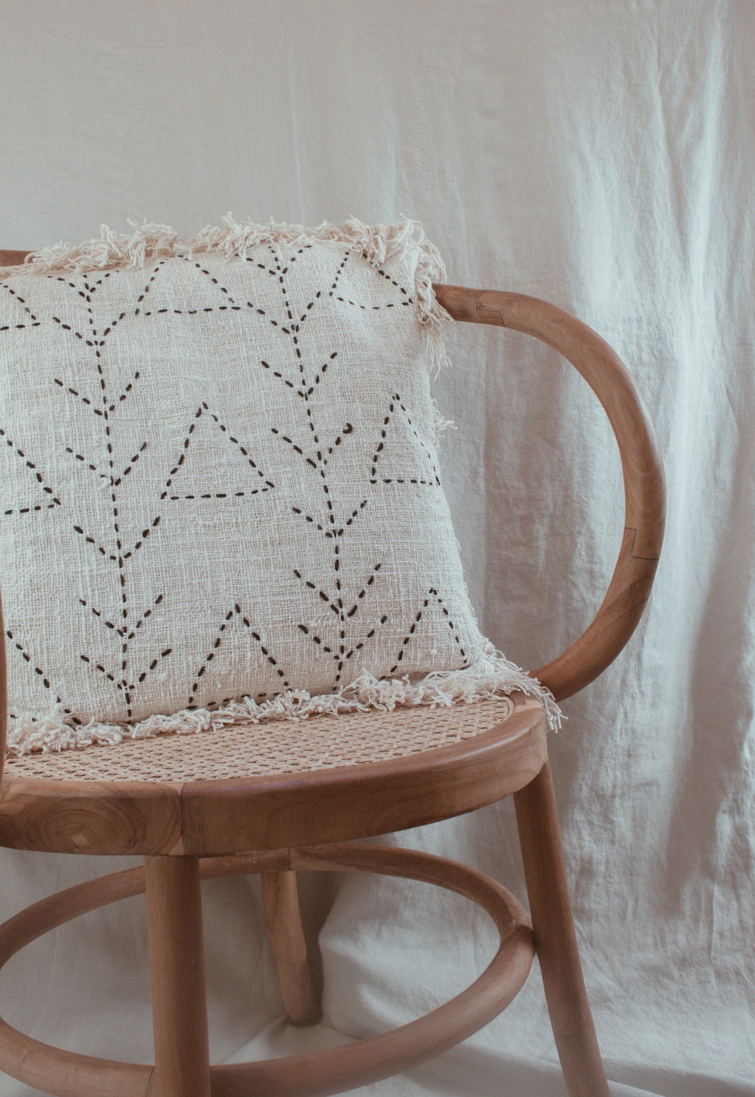 Natural Cotton Fringed Boho Hand-stitched Cushion Cover / Boho / Scandi ...