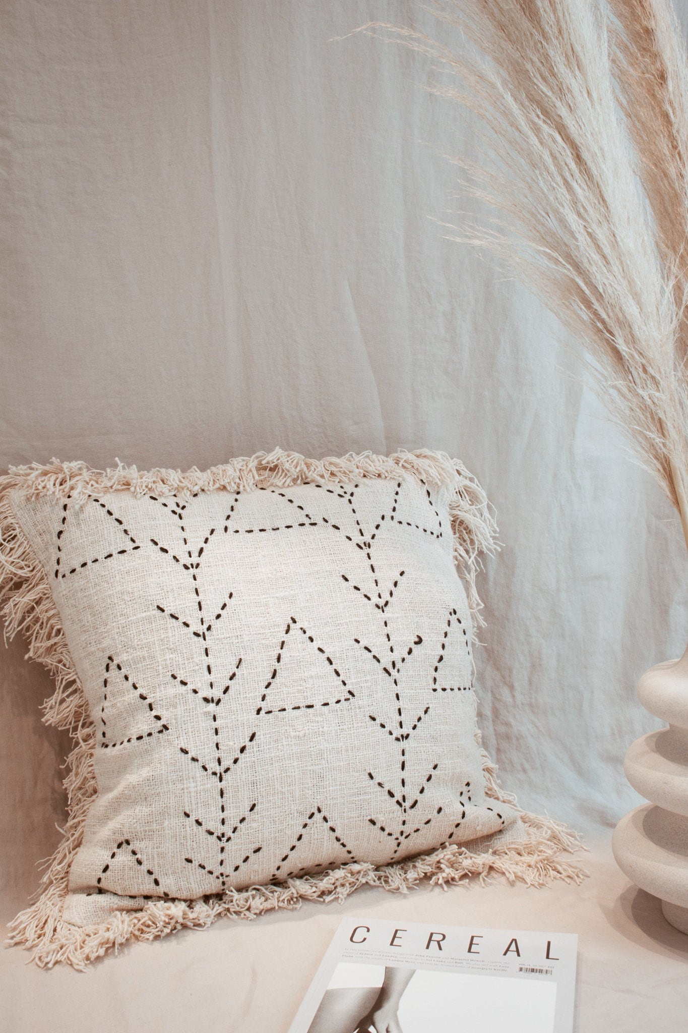 Natural Cotton Fringed Boho Hand-stitched Cushion Cover / Boho / Scandi ...