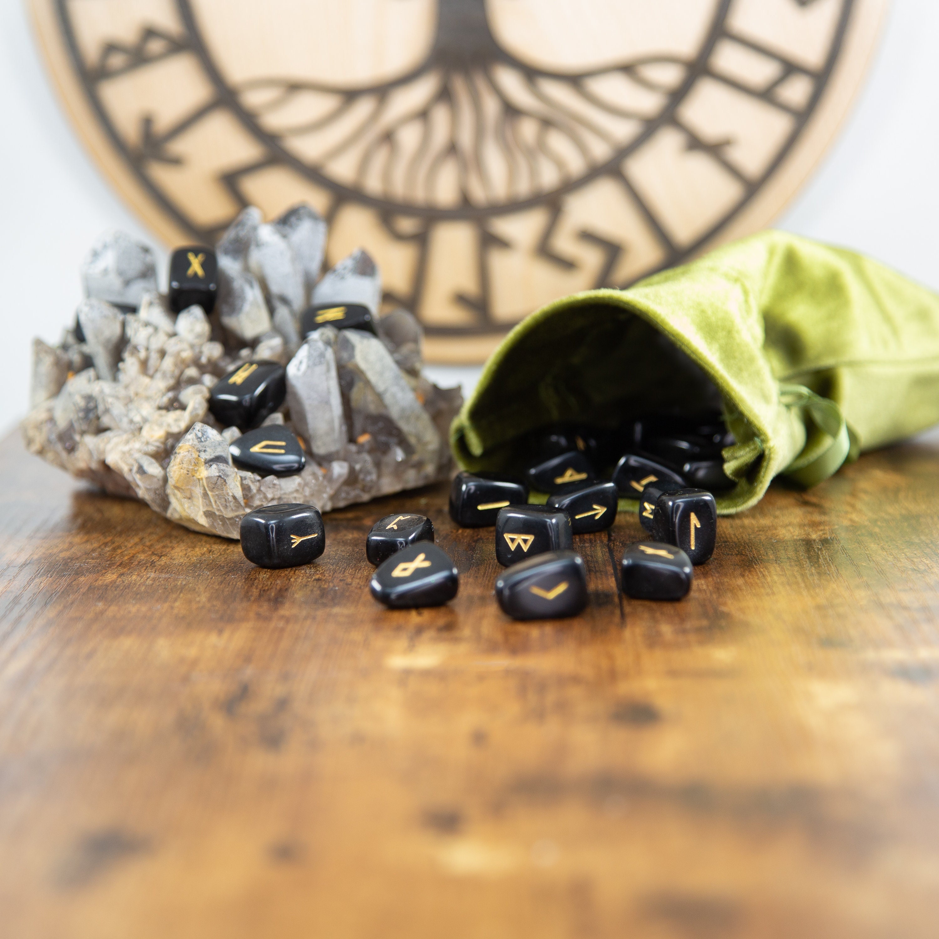 Black Obsidian Runestone Full Crystal Set - Etsy