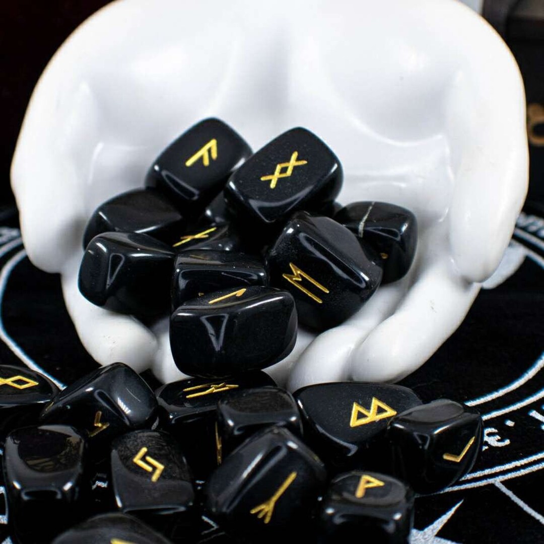Black Obsidian Runestone Full Crystal Set - Etsy