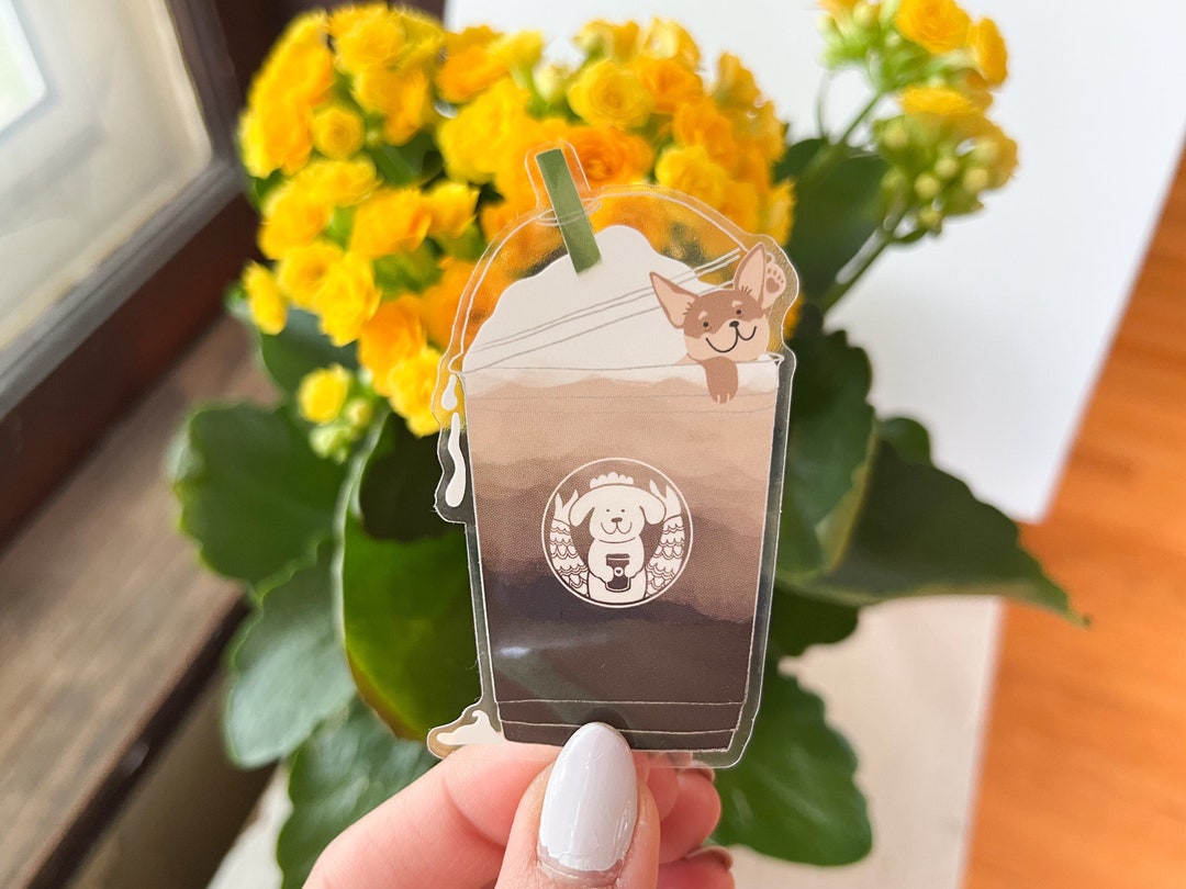 Iced Coffee Dog Glossy Clear Vinyl Sticker Starbucks Dog Latte Pup Cup ...