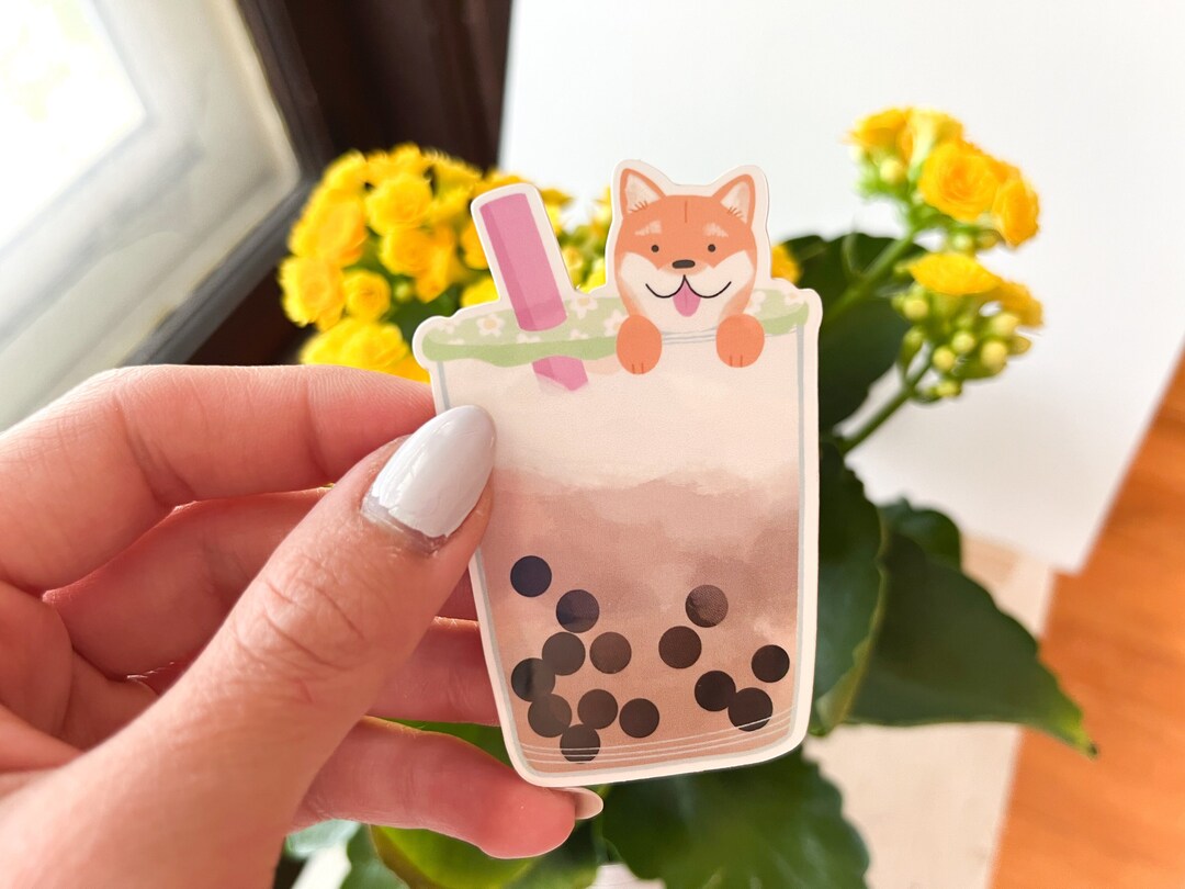 Boba Dog Glossy Vinyl Sticker Bubble Tea Milk Tea Puppy Art Sticker ...