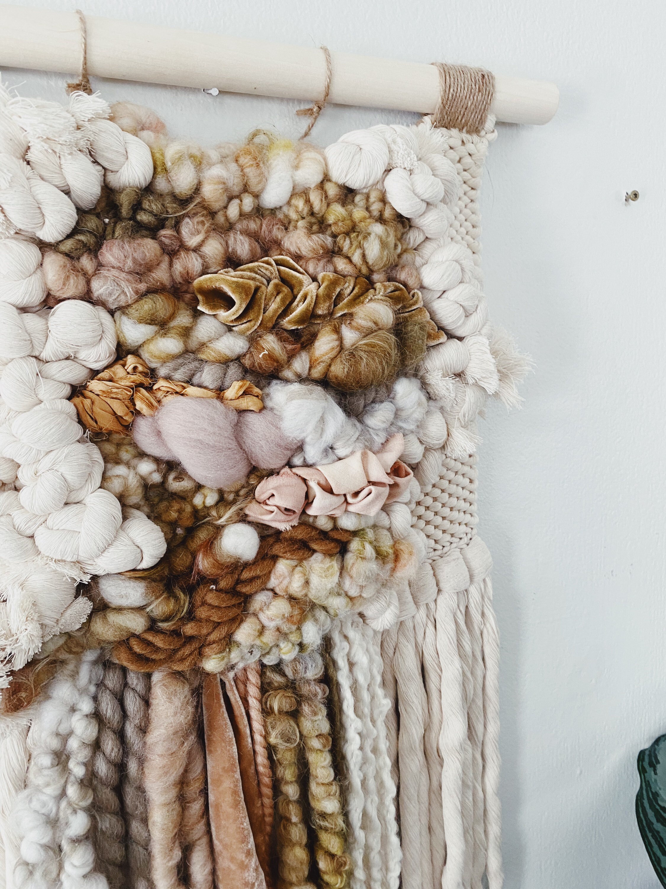 Large Spring Pink & Golden Woven Wall Hanging Beige Weaving Bohemian ...