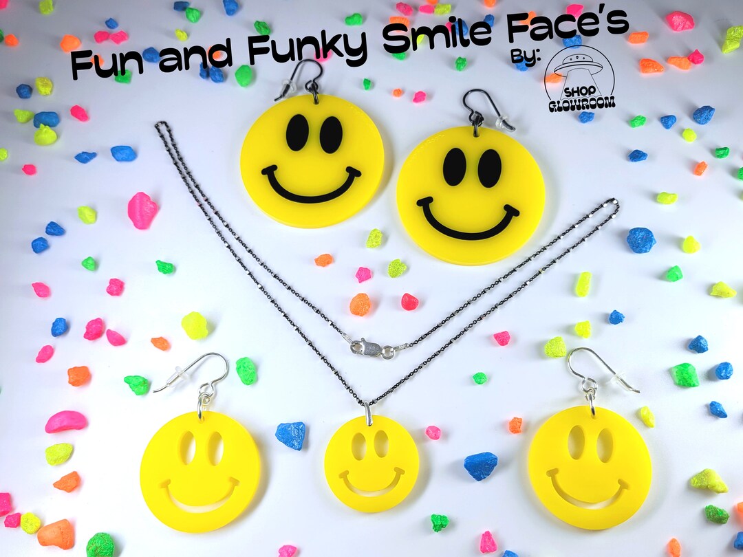 Smiley Face Earrings • Smiley Face Necklace • Funky Jewelry • Retro ...