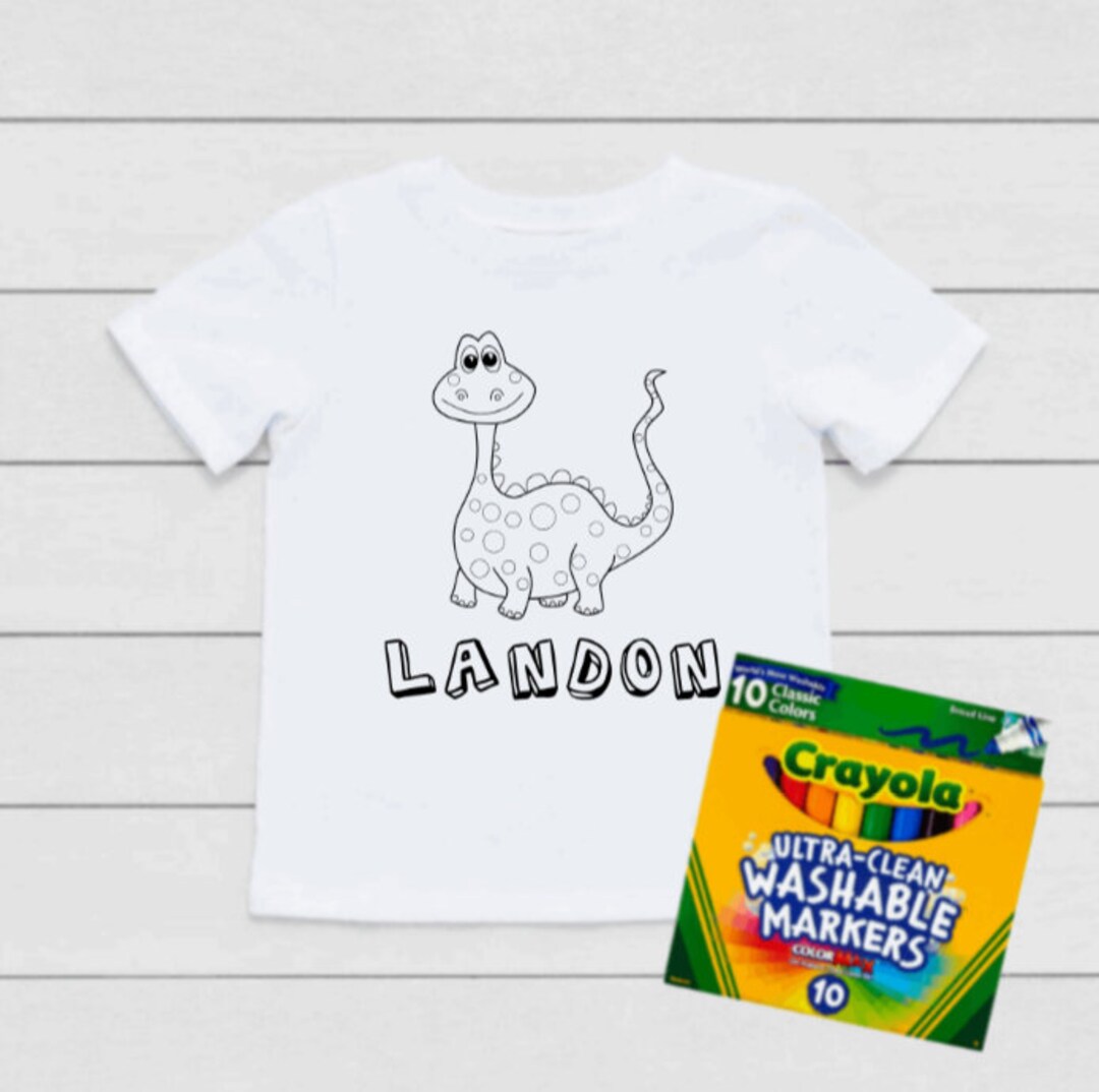 Personalized Dinosaur Coloring T-shirt, Coloring Shirt for Toddlers and ...