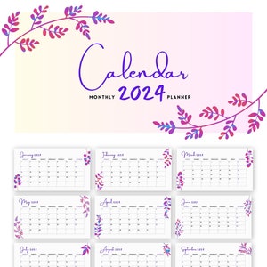 2024 Monthly Calendar, Landscape Orientation, Starts on Sunday ...