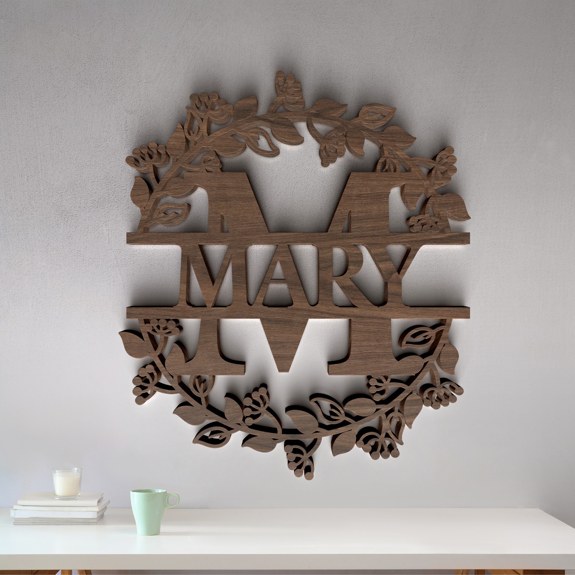 Monogram Alphabet Svg, Monogram Split Letter Svg, Floral Wreath Svg ...