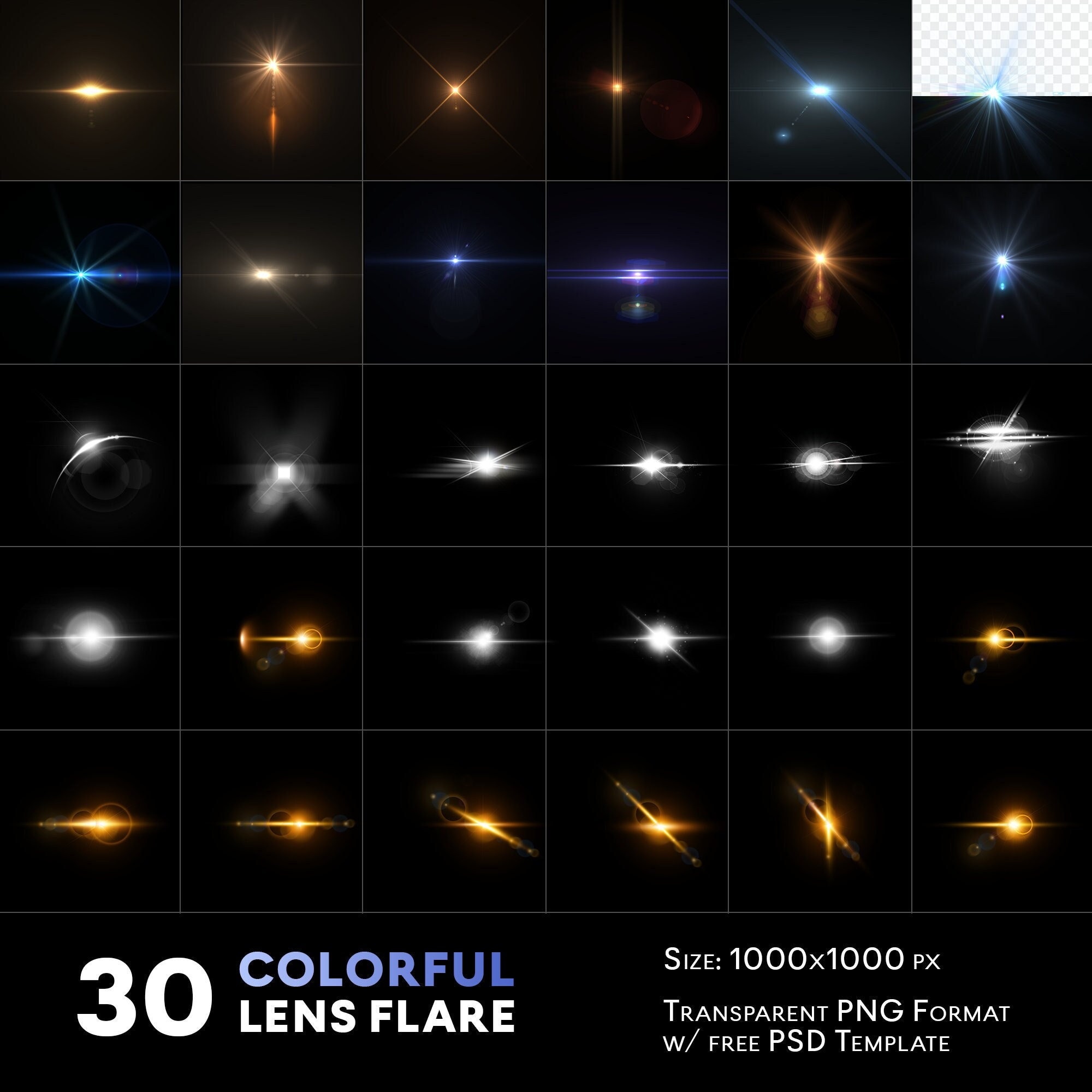 Colorful Lens Flare Bundle, Glowing Effects, Starlight Pngs, Shining ...