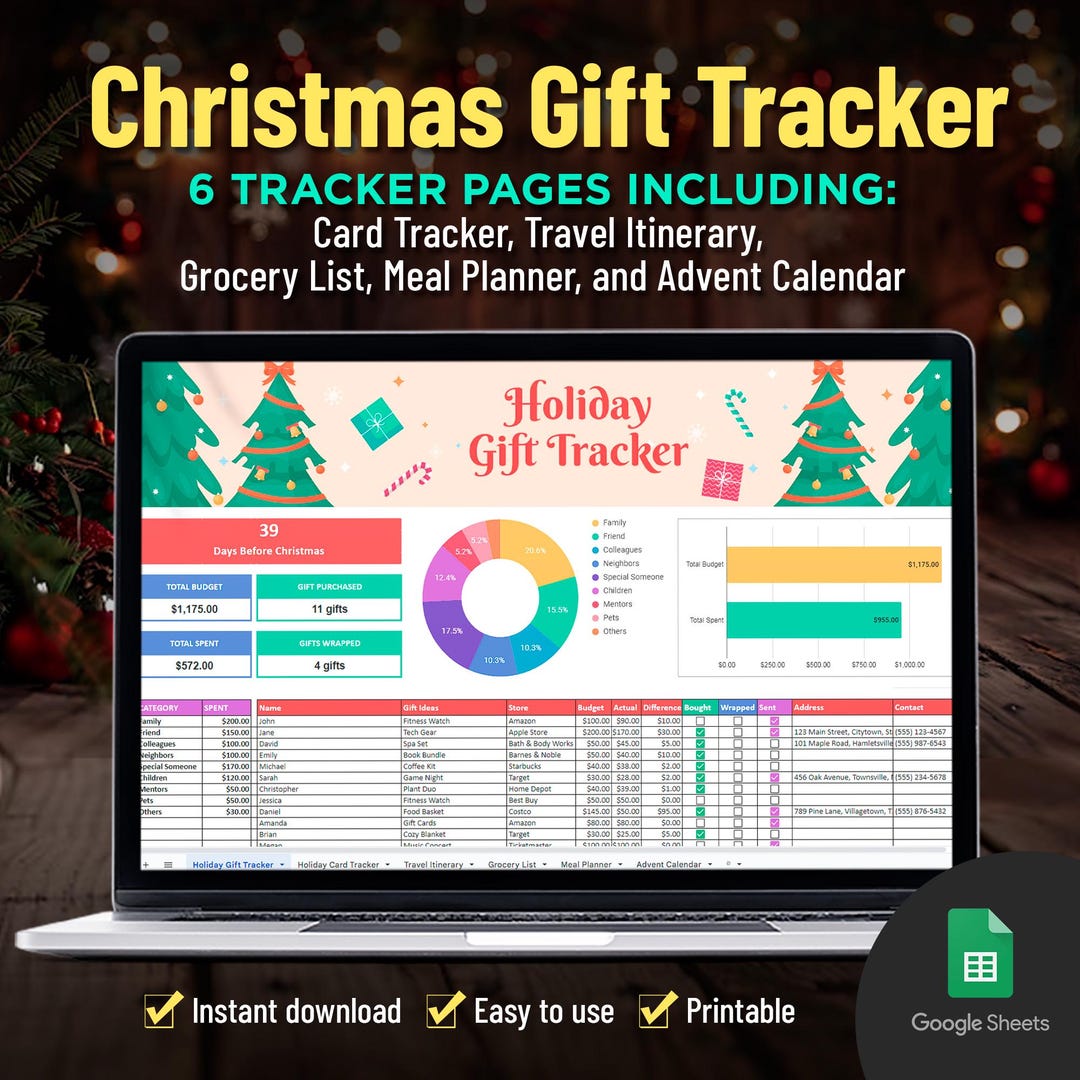 Christmas Gift Tracker Spreadsheet Christmas Gift Planner Template ...