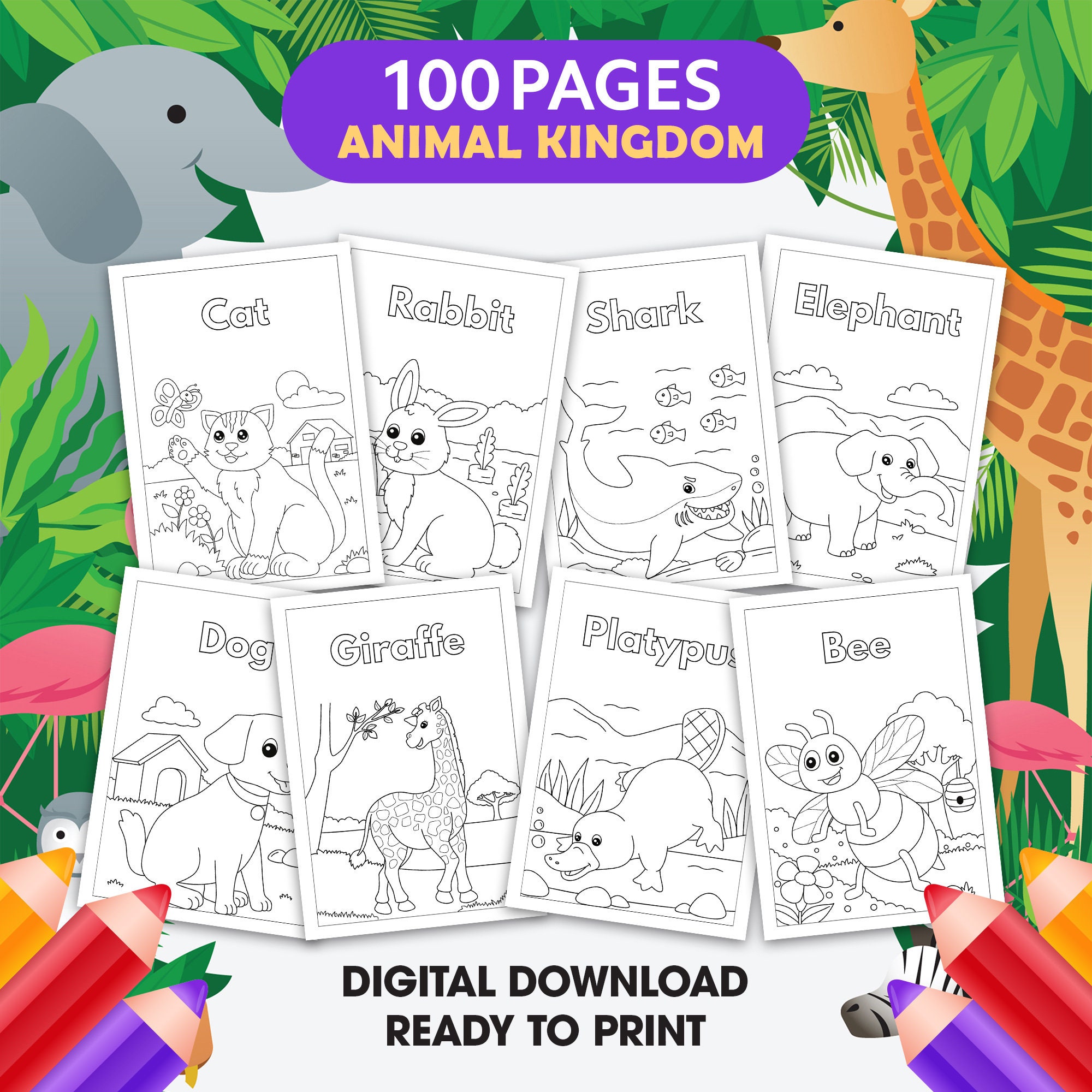 100 Animal Coloring Pages for Kids, Toddlers, Preschoolers Toddlers ...