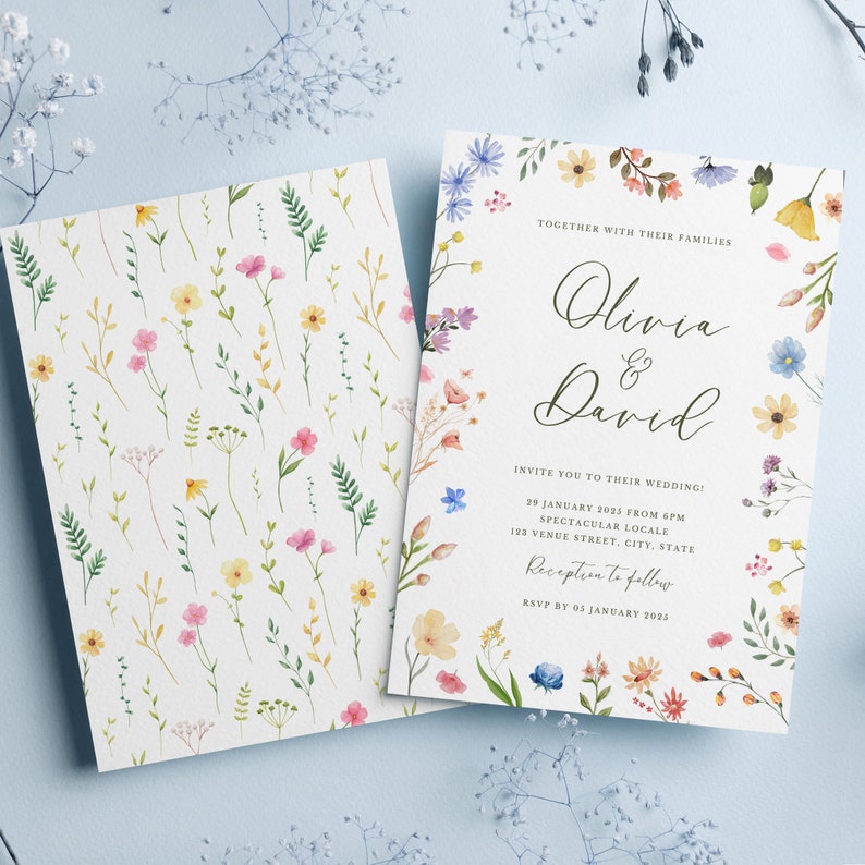 Wildflower Wedding Invitation Template, Printable Wedding Invitation ...