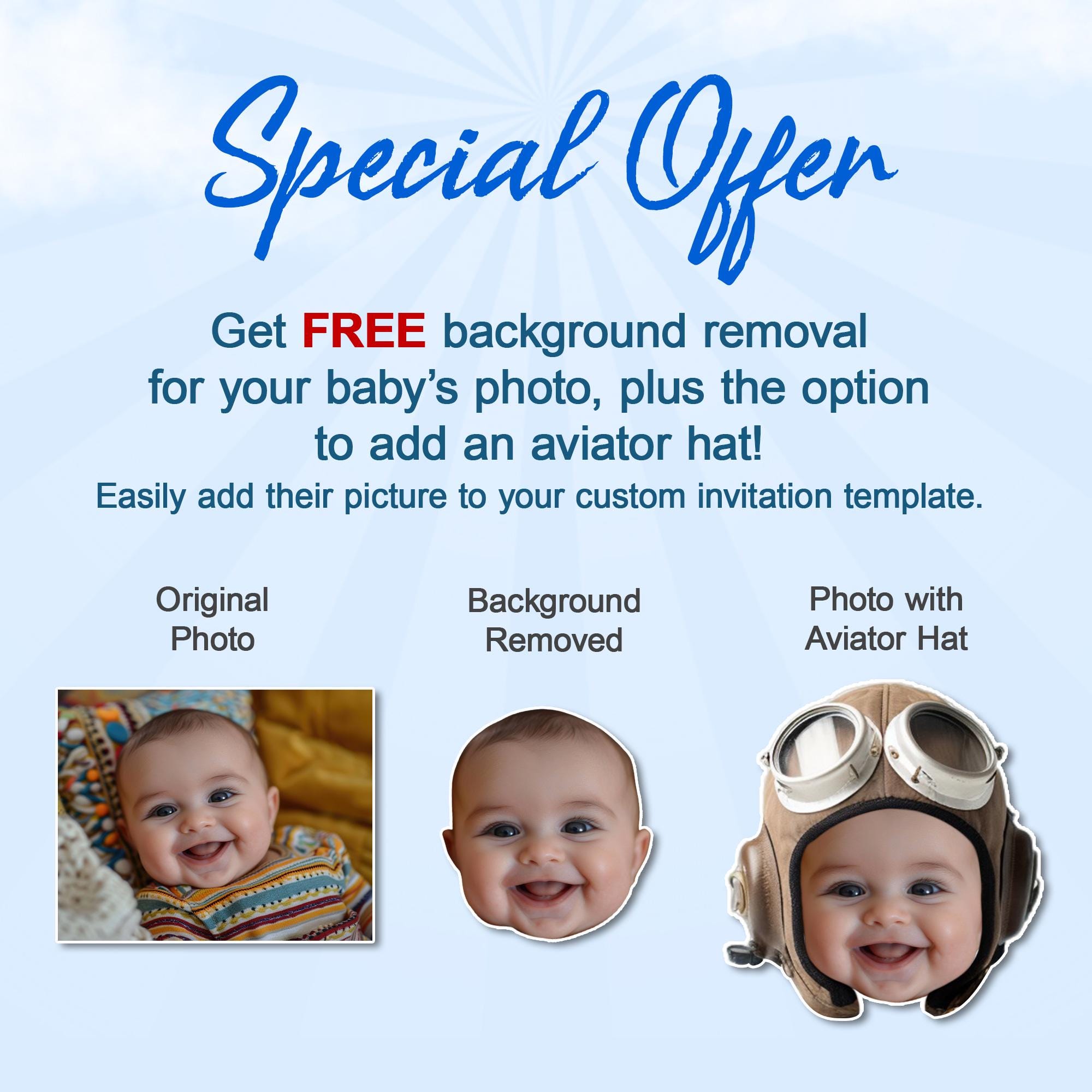 Editable Aviator Pilot Birthday Baptismal Invitation With Baby Picture ...