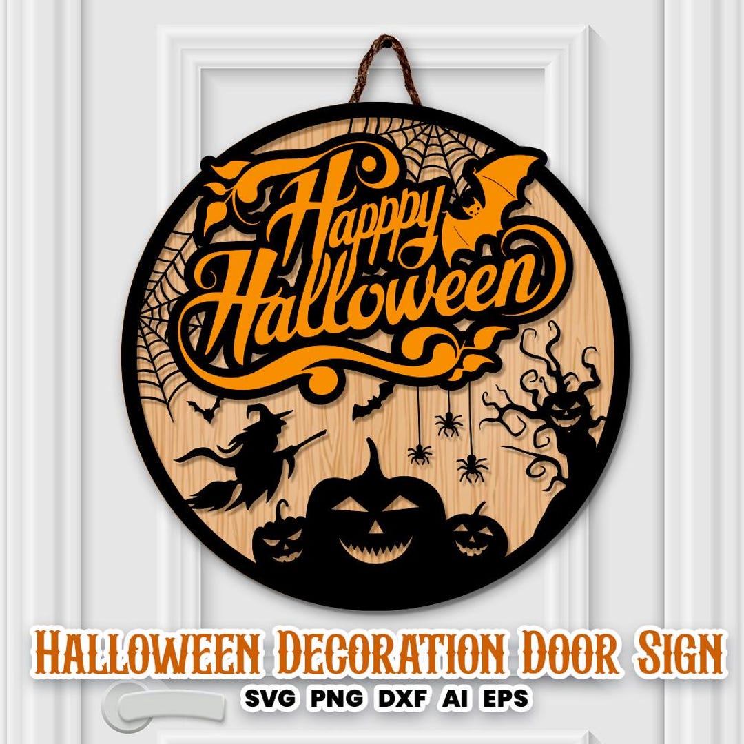 Happy Halloween Door Hanger Svg, Fall Sign Svg, Halloween Decoration ...